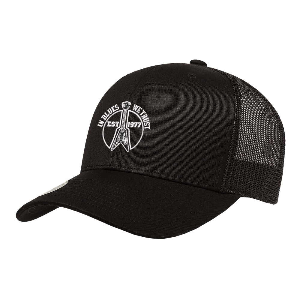 In Blues We Trust Flying V Logo Retro Trucker Hat – Joe Bonamassa ...